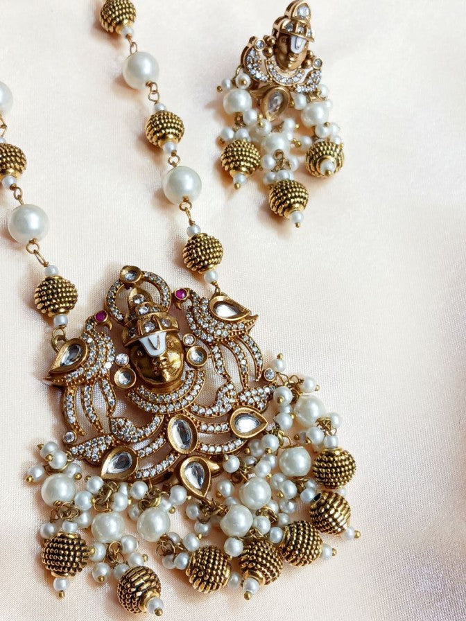 Lord Vishnu Premium Necklace – Diamond Drops