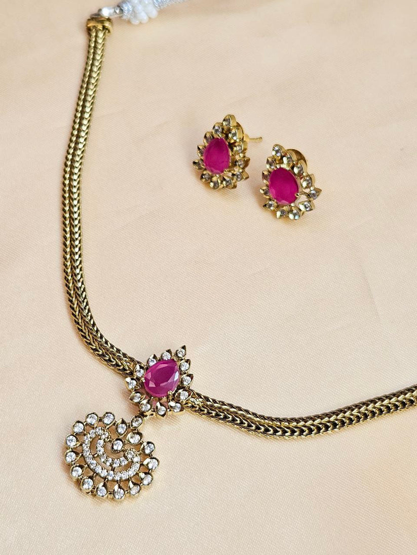 Jagruthi Ruby AD Set – Diamond Drops